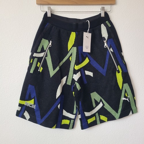 Puma x MCM All Over Print Wool Blend Shorts 537009-01 Size S Black Blue ...