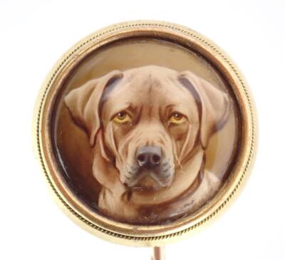 Fabulous Antique Victorian 15K Gold LABRADOR Enamel Painting Dog Stick ...