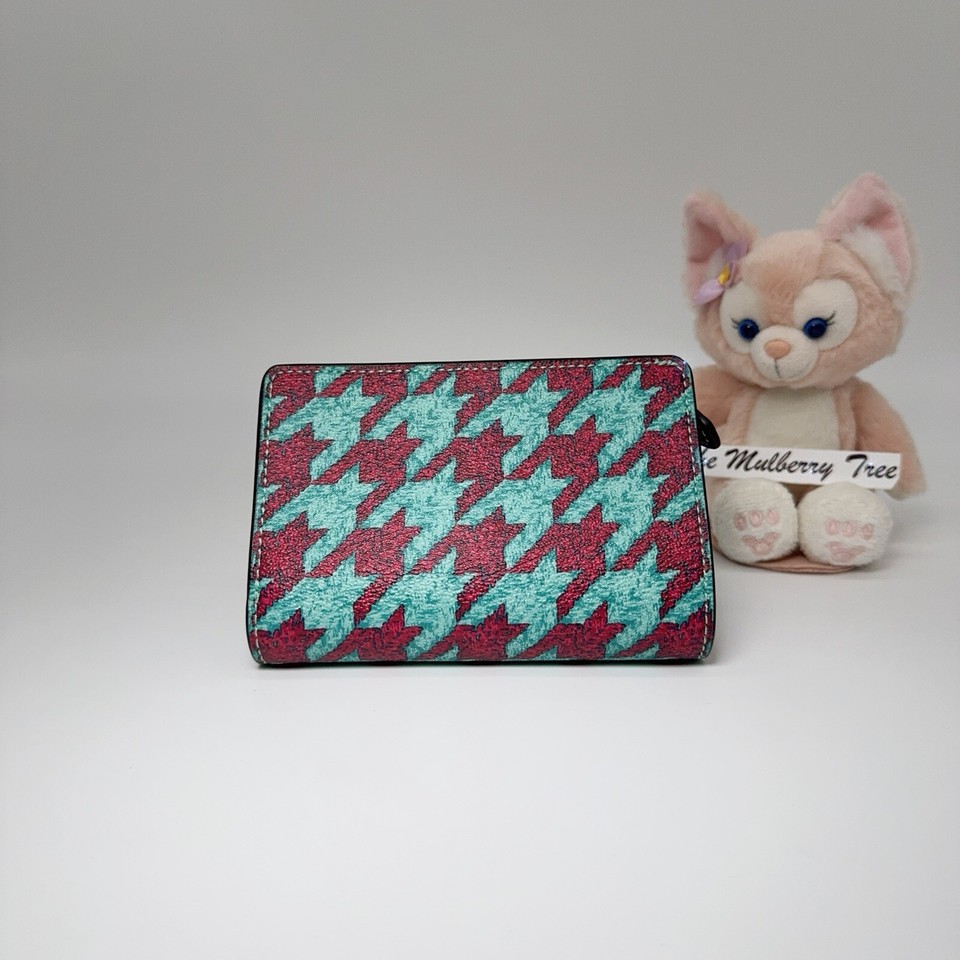 Coach Medium Corner Zip Wallet With Houndstooth Print Teal Wine CJ680 ...