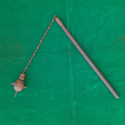 Antq Vtg wood n Iron German European Flail Spike Gothic mace with chain ...