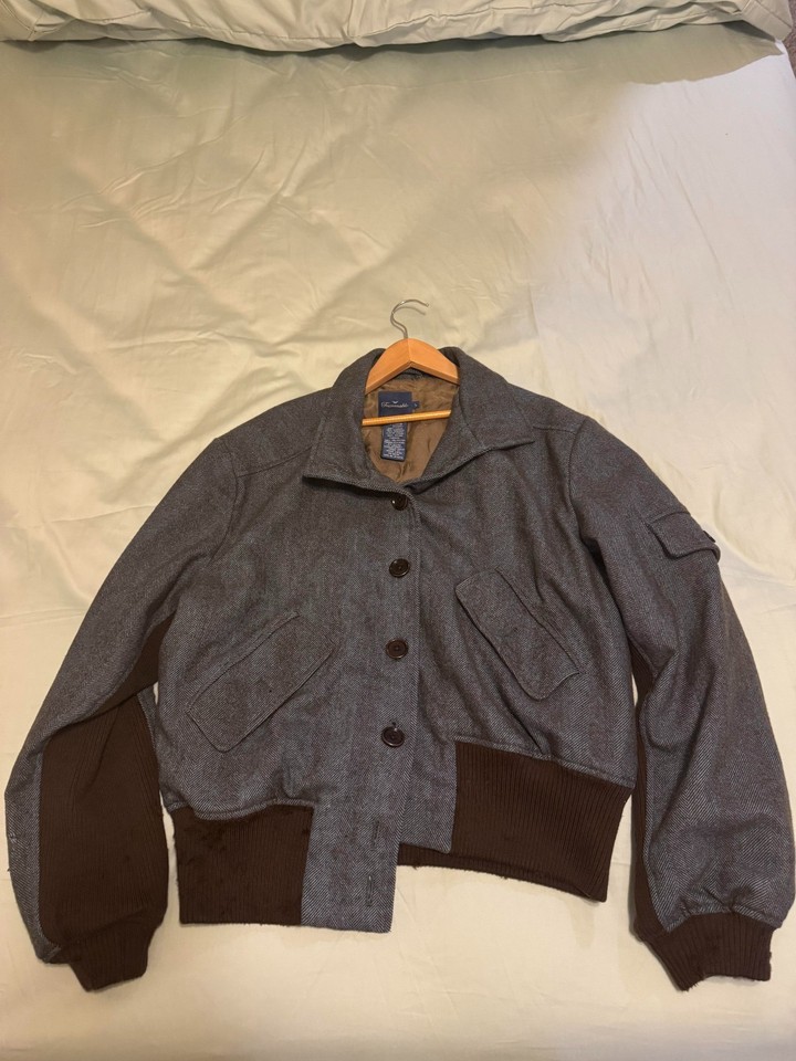 Façonnable Men’s Wool Blend Bomber Jacket L Gray Brown Trim Vintage ...