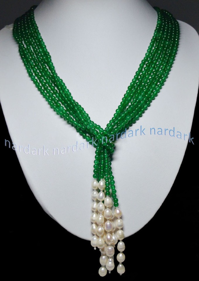 3 Strands Natural 4mm Gemstone Round Beads 7-8mm White Pearl Scarf ...