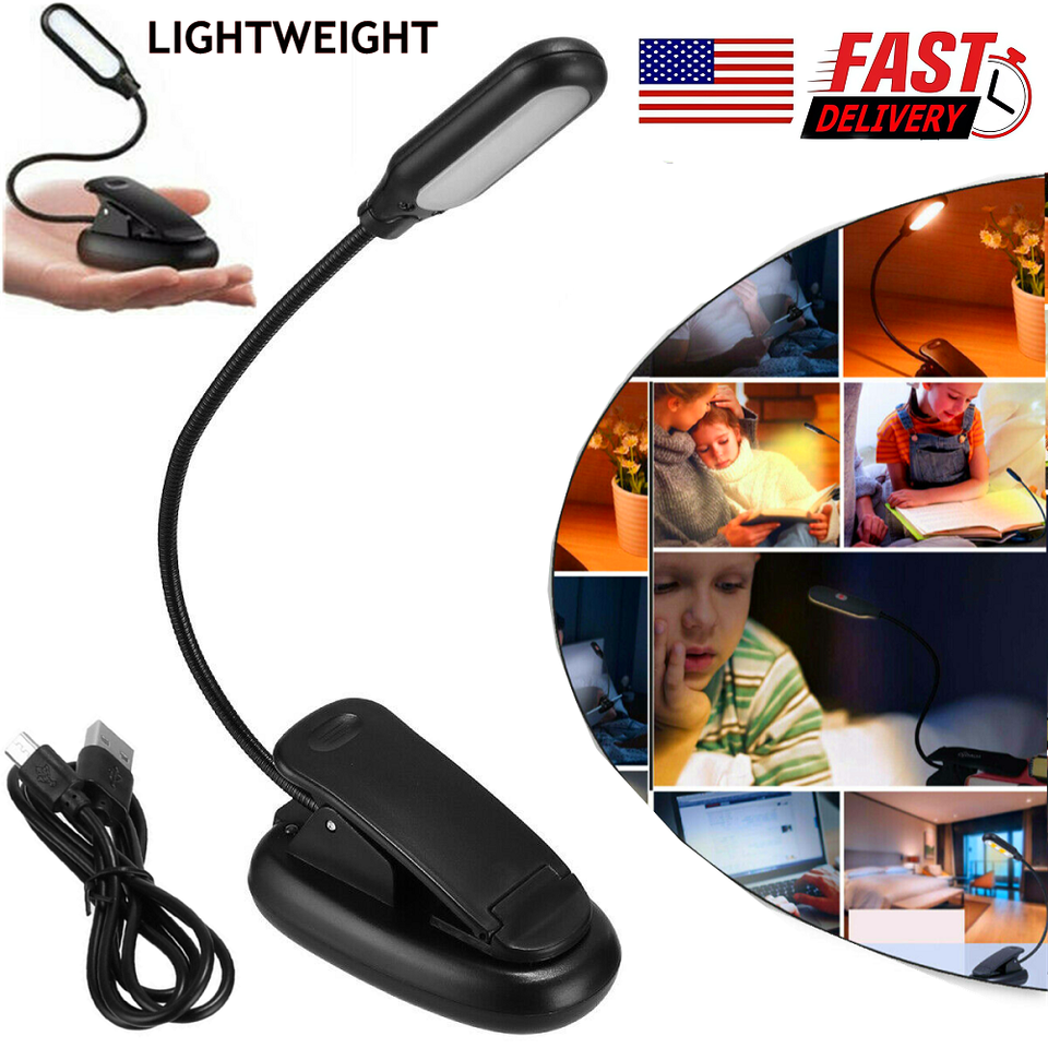 Small Table LED Reading Book Light USB Rechargeable Flexible Clip Desk ...