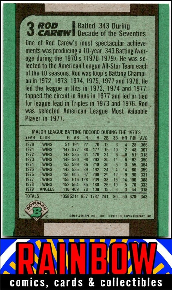 1991 Bowman #3 Rod Carew | eBay