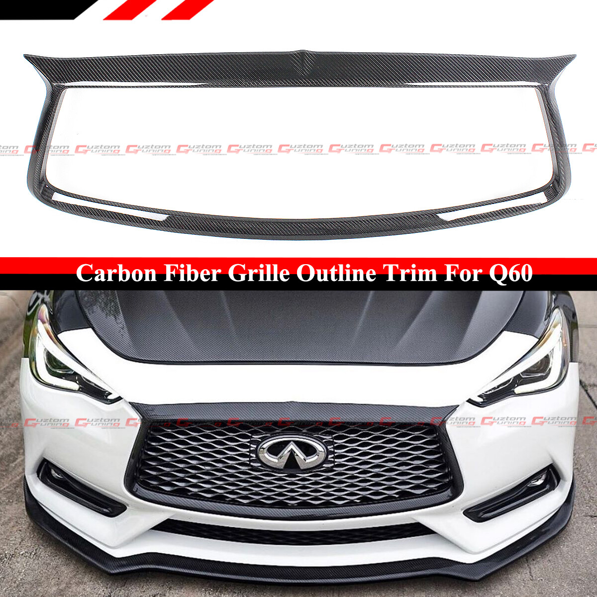 FOR 2017-2022 Infiniti Q60 Carbon Fiber Front Grill Outline Trim Cover ...