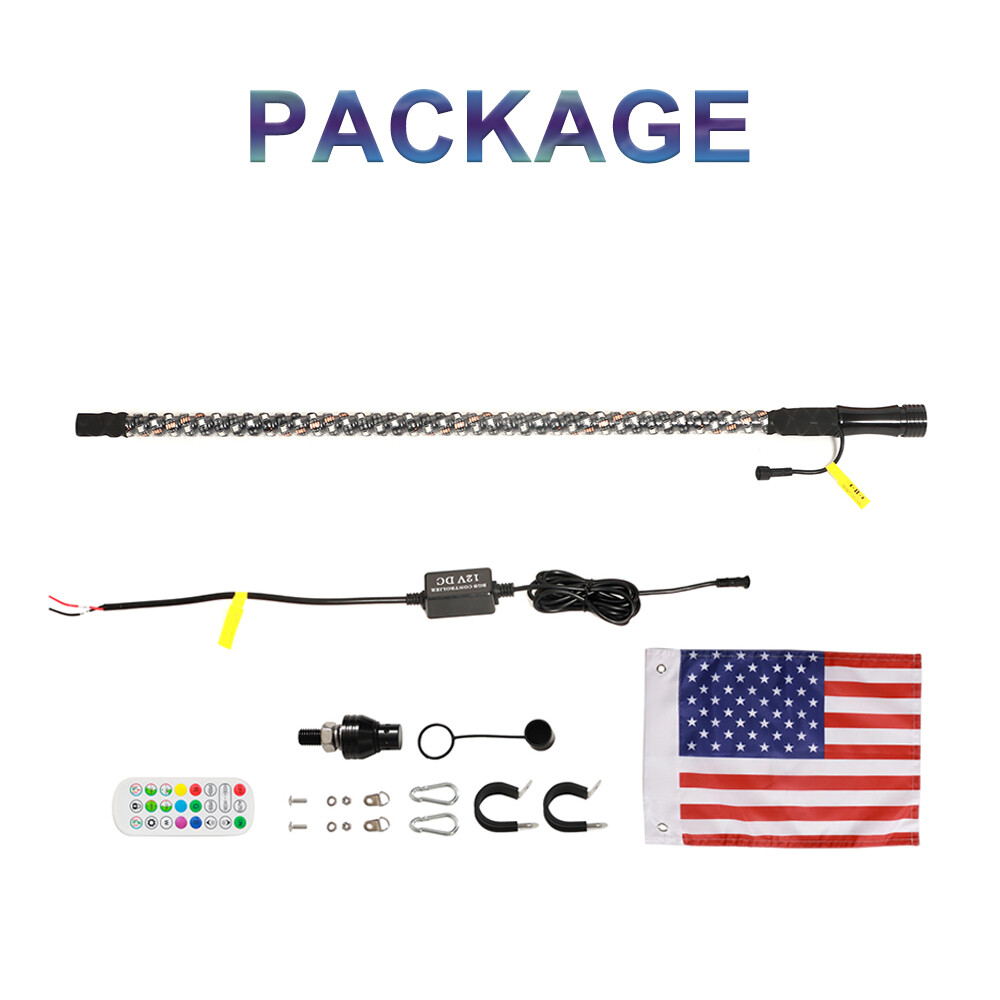 3FT Spiral RGB LED Whip Light Antenna Flag Pole W/Remote & APP For ATV ...