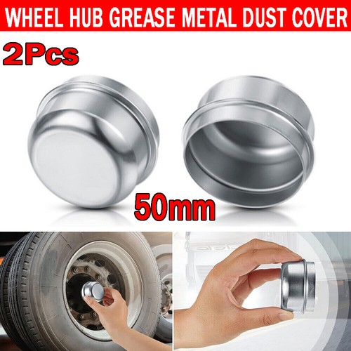 2PCS Trailer Wheel Hub Pair Grease Metal Cap Bearing Dust Cover 50mm ...
