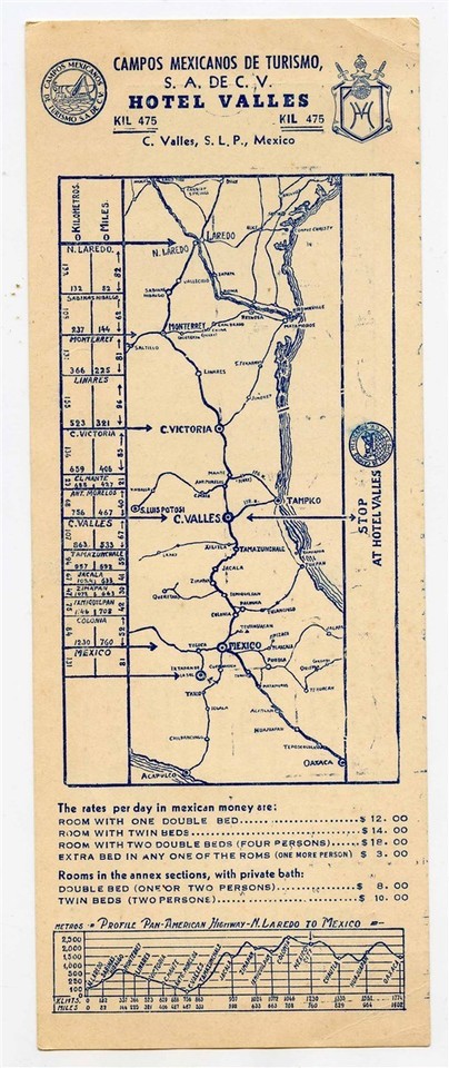 Hotel Valles Brochure Ciudad Valles Mexico Pan American Highway Map ...