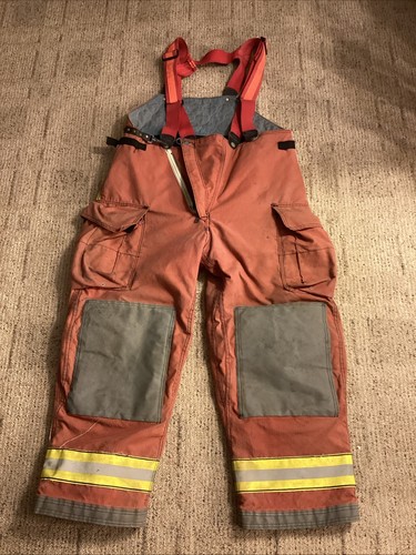 Vintage Globe Red Firefighter Bunker Turnout Overall Pants 44 X 30 READ ...