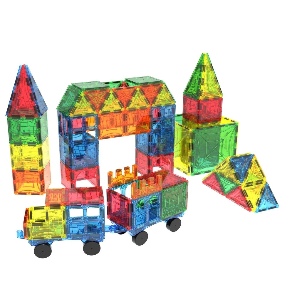 Kids Magnetic Building Tiles Blocks 2 Magnetic Cars Set 108 Children ...