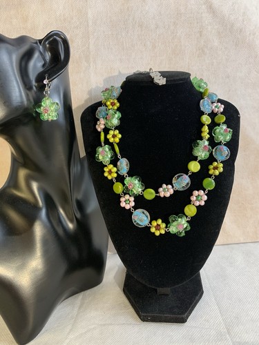 Butler And Wilson Green / Turquoise Flower Beaded Necklace And Earrings ...