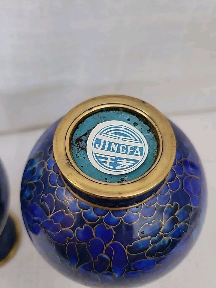 JINGFA Blue Floral Cloisonne Vases with Gold Accents | eBay