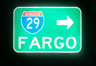 FARGO Interstate 29 route road sign - North Dakota, Minot, Jamestown ...