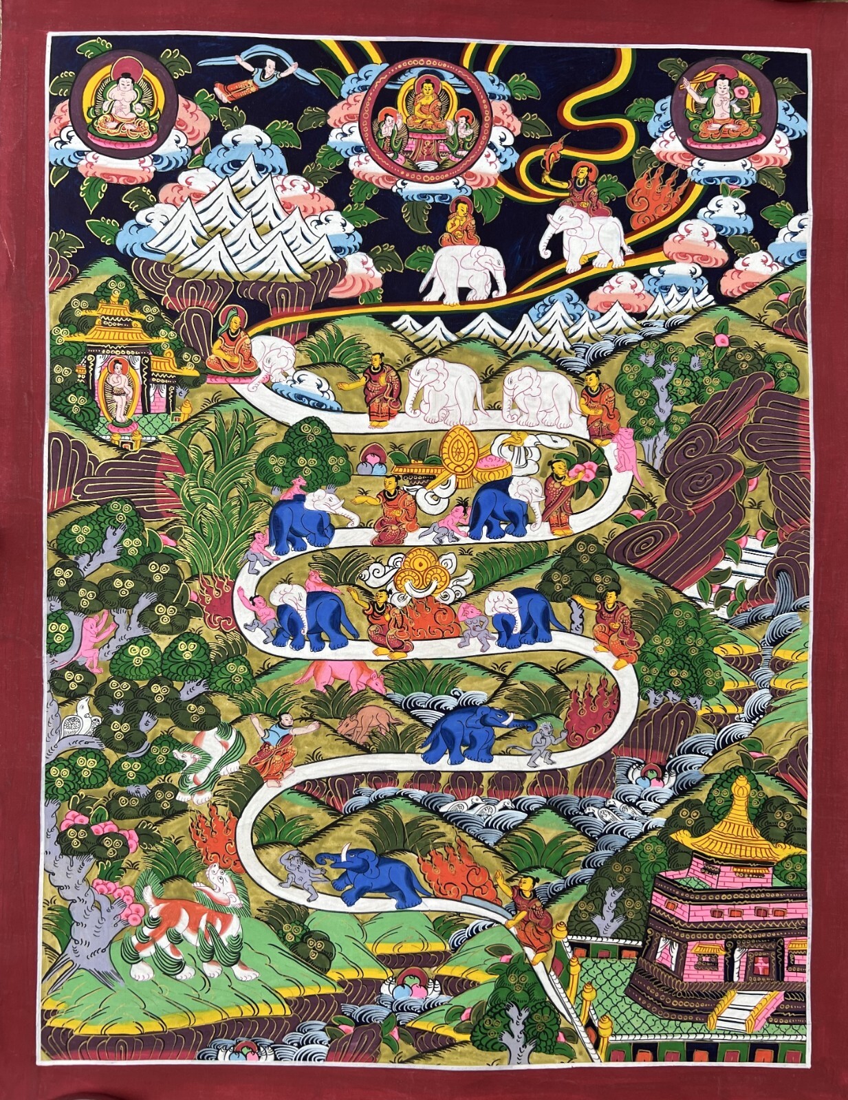 ORIGINAL HAND-PAINTED SAMATHA MEDITATION/ WAY TO HEAVEN TIBETAN THANGKA ...