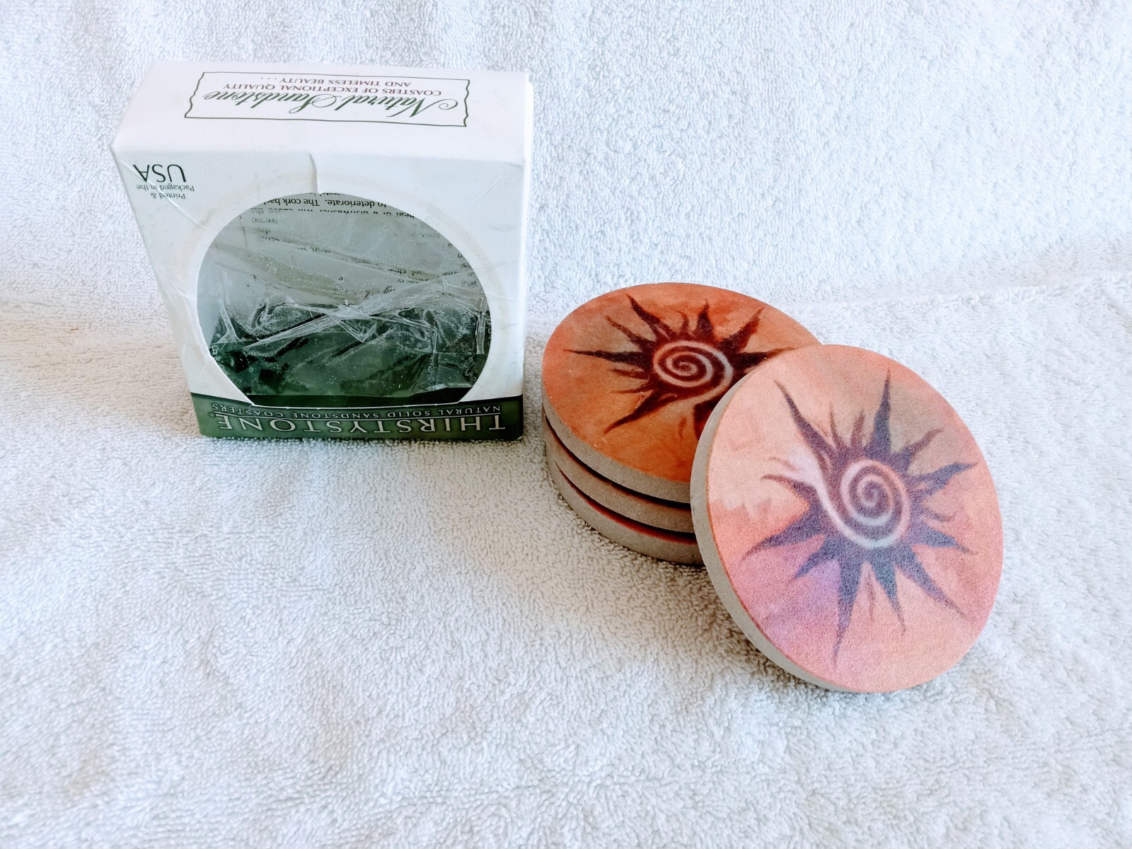 THIRSTYSTONE COASTERS SET OF 4 NATURAL STONE NON - SLIP BACK | eBay