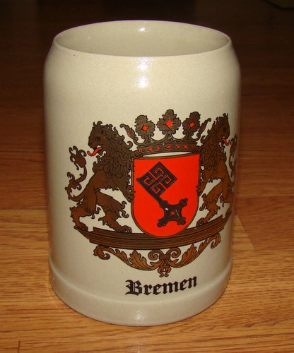 Bremen Beer Stein, W. Germany - Gold Lion Crest, Red Shield with Gold ...