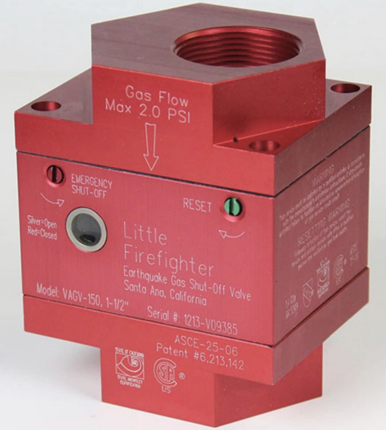 1-1/2” Vertical Earthquake Gas ShutOff Valve Little FireFighter VAGV ...