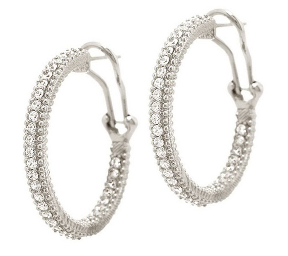 QVC Judith Ripka Sterling Silver or 14K Clad Diamonique 1" Hoop ...
