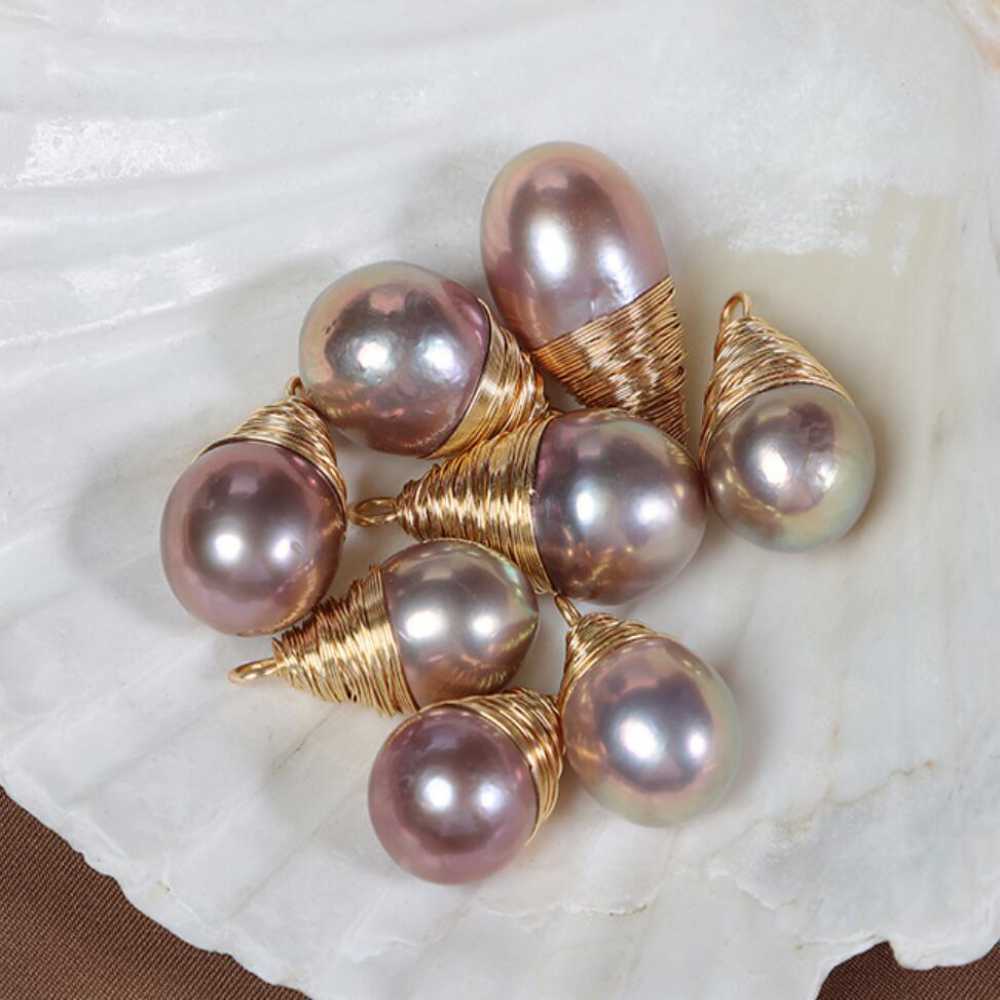 Natural color Baroque flawless pearl 18K gold thread pendant Wedding ...