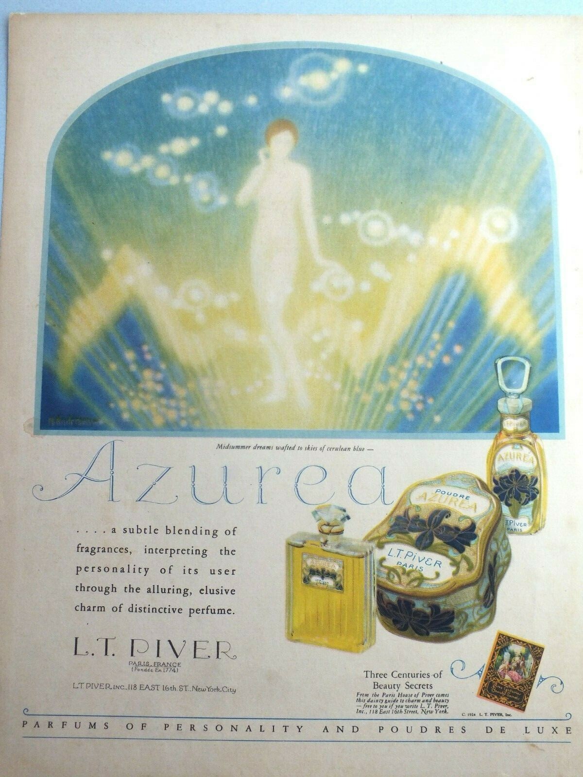 1925*Azurea French Perfume Ad*M Anderson*Midsummer Dreams*Cerulean Blue ...