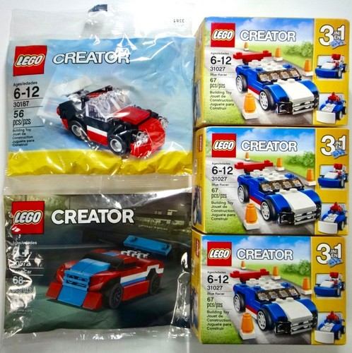 LEGO Creator: Lot of 5 (31027) Blue Racer x3, (30187) Fast Car, (30572 ...