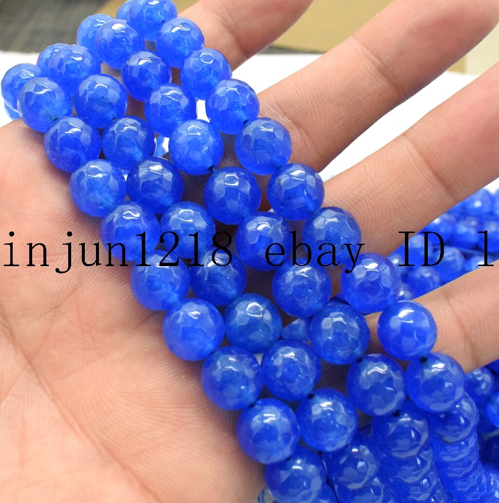 Natural 6/8/10/12mm Faceted Blue Jadeite Gemstone Loose Beads 15'' | eBay