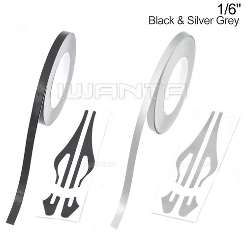 1/6" 4mm Black & Silver Grey Pinstriping Pin Stripe DIY Vinyl Tape ...