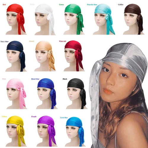 Unisex Men Women Bandana Doo Durag Headwear Long Tail Soft Silk Pirate ...