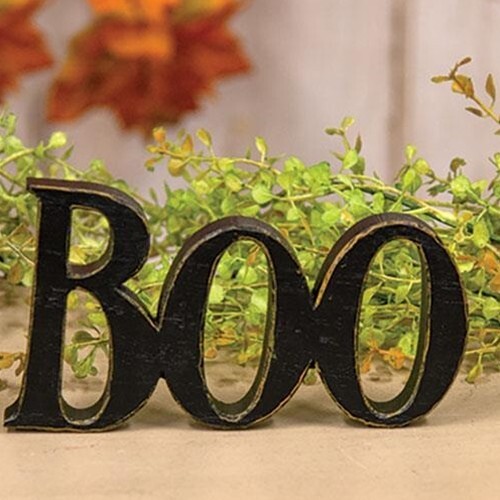 Black Resin Halloween Boo Word Sign 4" Country Primitive Shelf Sitter ...