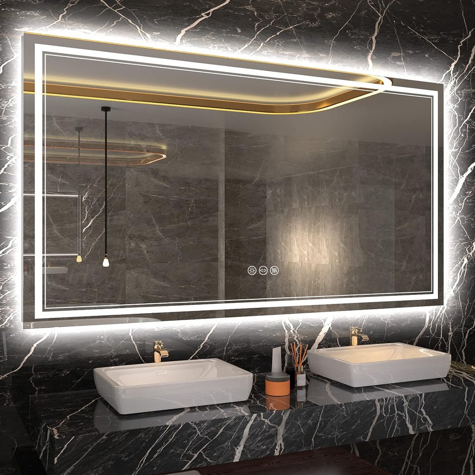 Extra Large LED Mirror for Bathroom Antifog Wall Mounted Dual ...