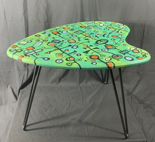🛸🛸GOOGIE MODERN BRAND- HANDPAINTED SIDE TABLE 26X21X17- SPACE AGE ...