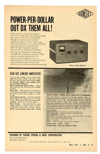 CQ Ham Radio Magazine Ad GONSET GSB-101 Linear Amp GSB-100 SSB ...