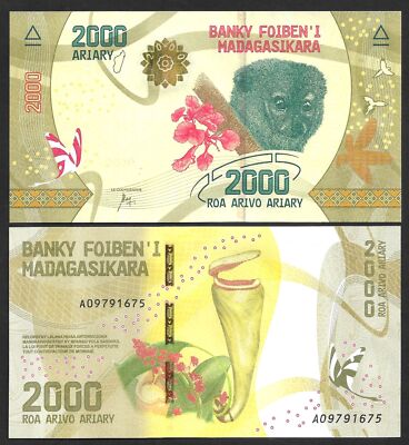 Madagascar 2000 Ariary 2017 P 101 UNC Lemur | eBay
