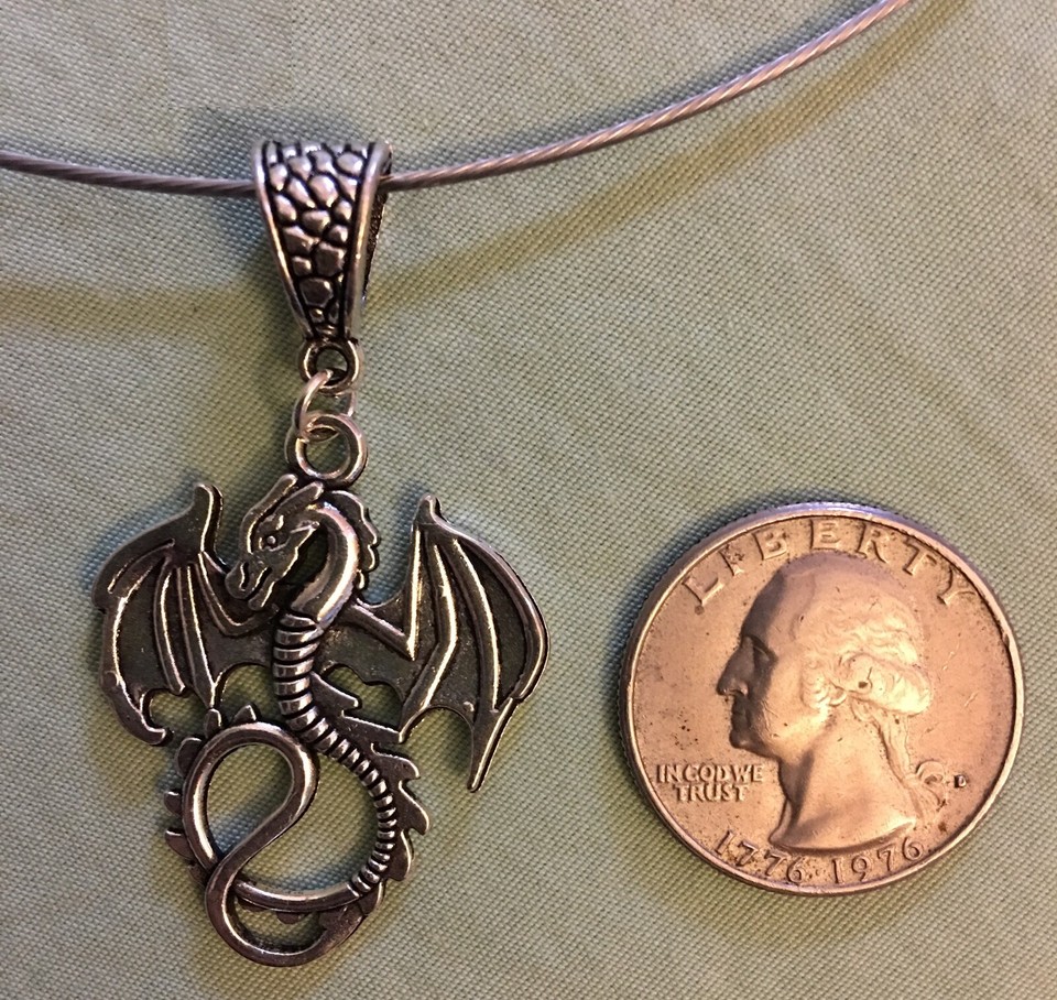 DRAGON NECKLACE - Pewter Pendant on 18” Cable - Game of Thrones DRAKE ...