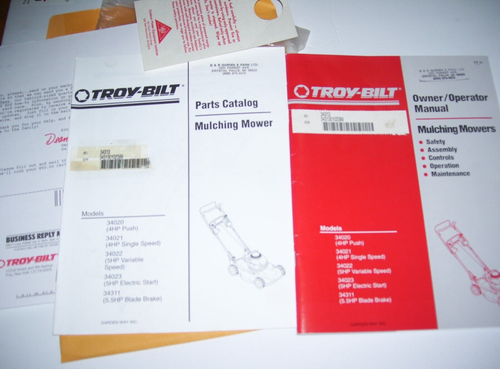 TROY-BILT MULCHING MOWERS 34020 34021 34022 34023 Manual & Part Catalog ...