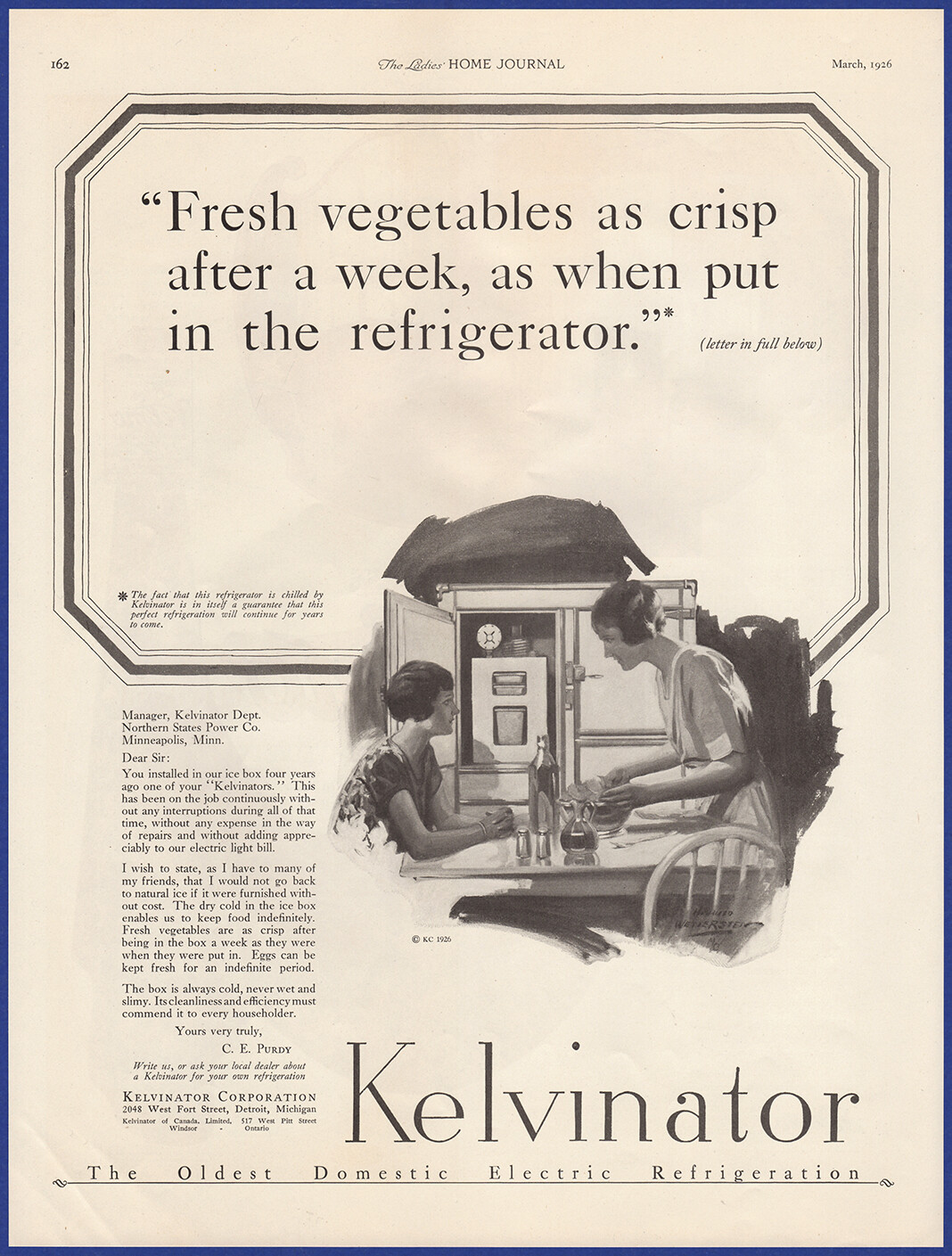 Vintage 1926 KELVINATOR Electric Refrigerator Appliance 1920's Print Ad ...