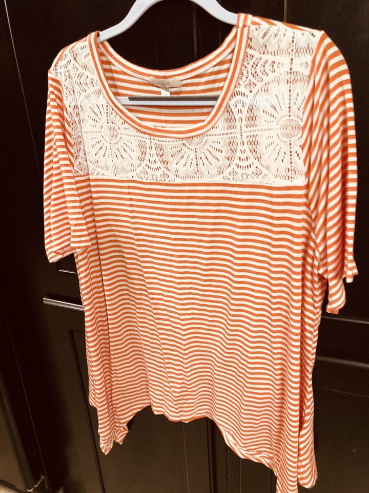 Women's Halo Hilo Shirt Blouse Short Sleeve Plus Size 2X Orange 🍊White ...