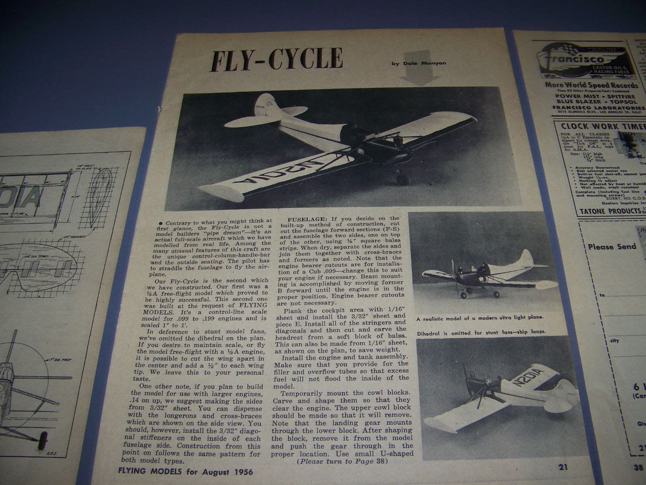 VINTAGE..FLY-CYCLE AIRPLANE & MONOCOUPE 90A...R-C PLANS/DETAILS..RARE ...