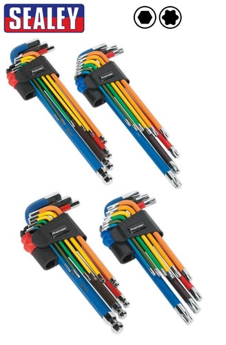 Sealey Twin Pack Long Ball-End Allen Hex Key & Torx Trx Star Multi ...