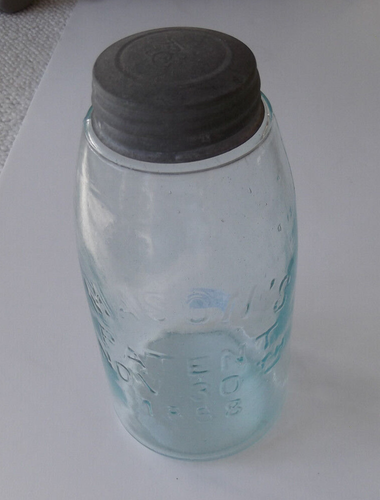 1858 Mason's Patent Half Gallon Aqua Canning Jar - Ground Rim and ...