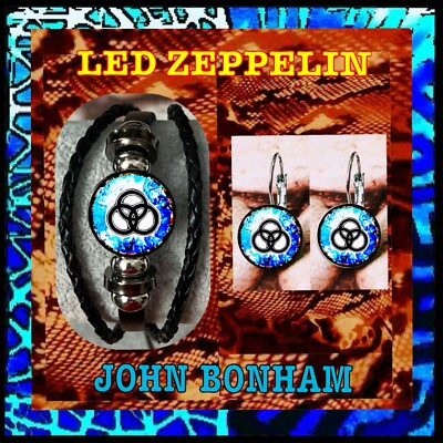 LED ZEPPELIN JOHN BONHAM SYMBOL 🇬🇧SET OF TWO 🇺🇸 EARINGS LEATHER ...