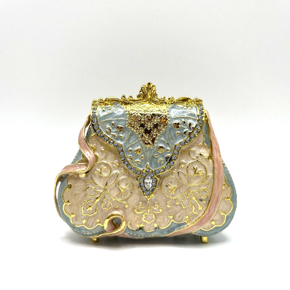 Vintage Pocketbook Trinket Box Bejeweled Enamel Crystals Purse ...