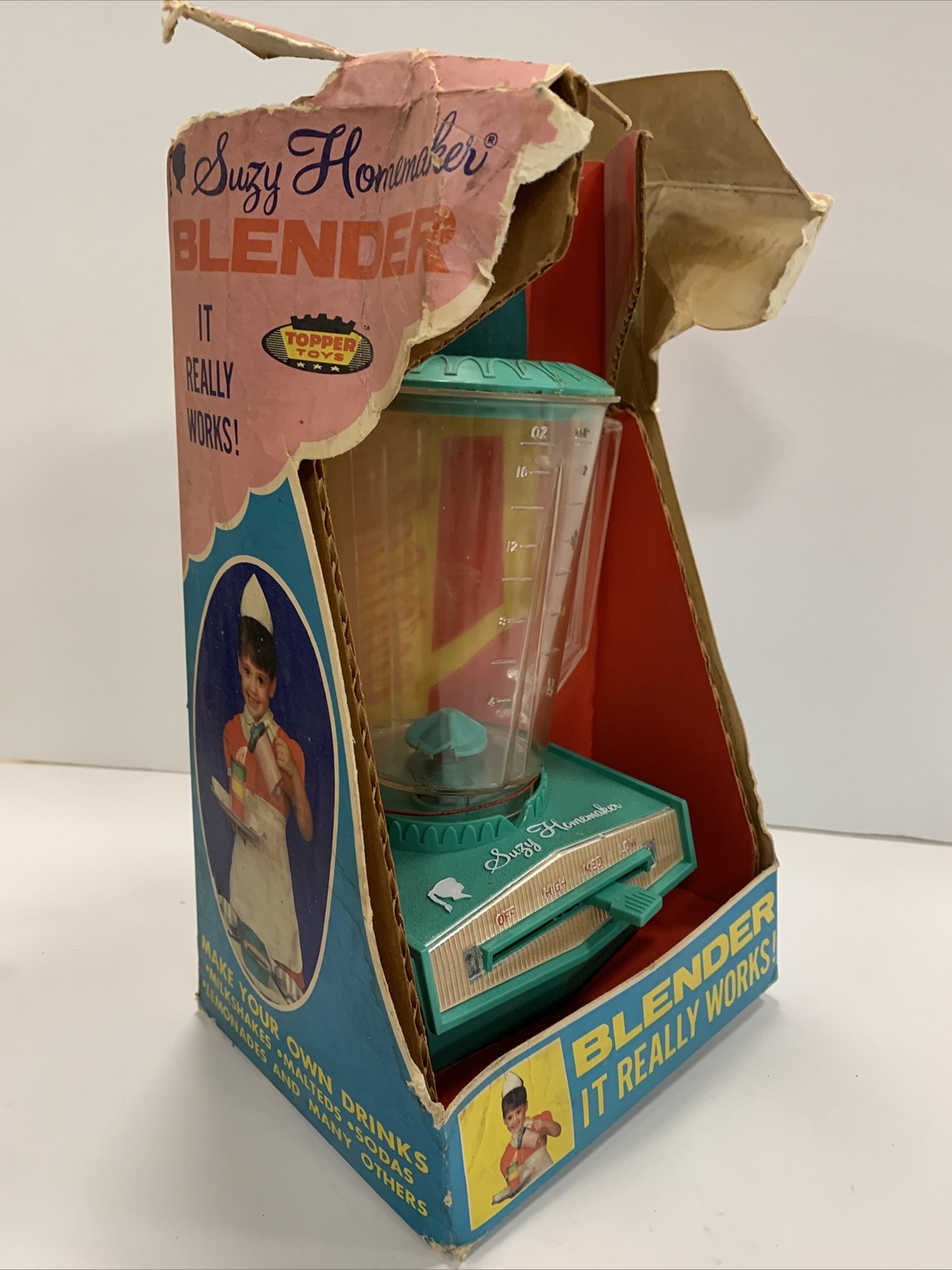 Vintage 1960s Suzy Homemaker Toy Blender Aqua NEW in BOX Topper Toys ...