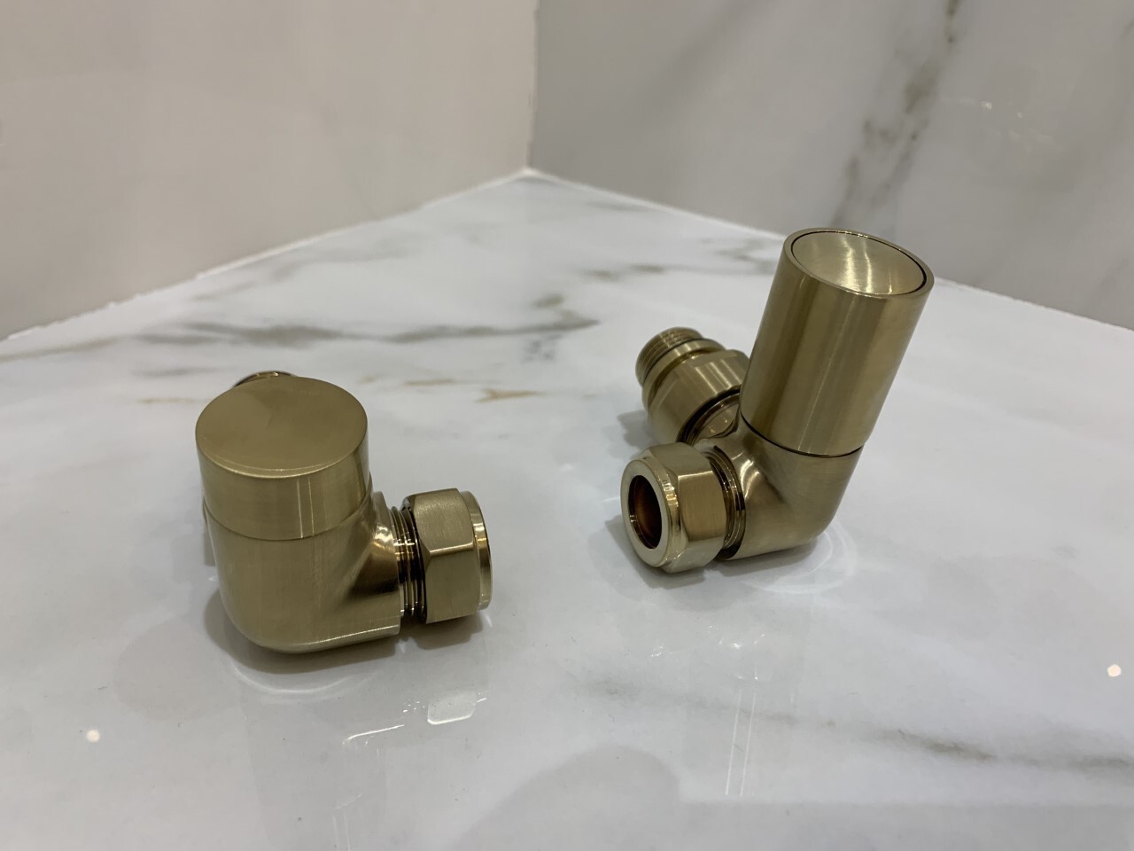 Pure Round Corner Angled Radiator Valves Brushed Gold / Brass | eBay UK