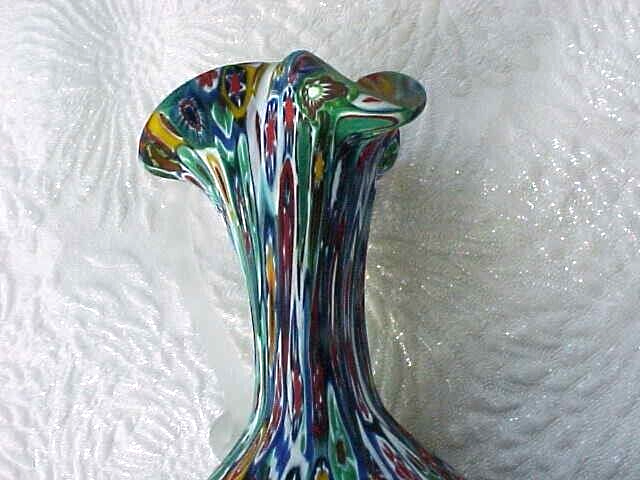 FINE Italian MURANO Venetian Blown Glass Millefiori Fluted Vase w ...