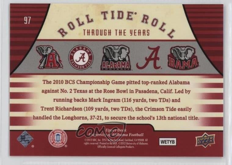 2012 Upper Deck University of Alabama Roll Tide Mark Ingram January 7 ...