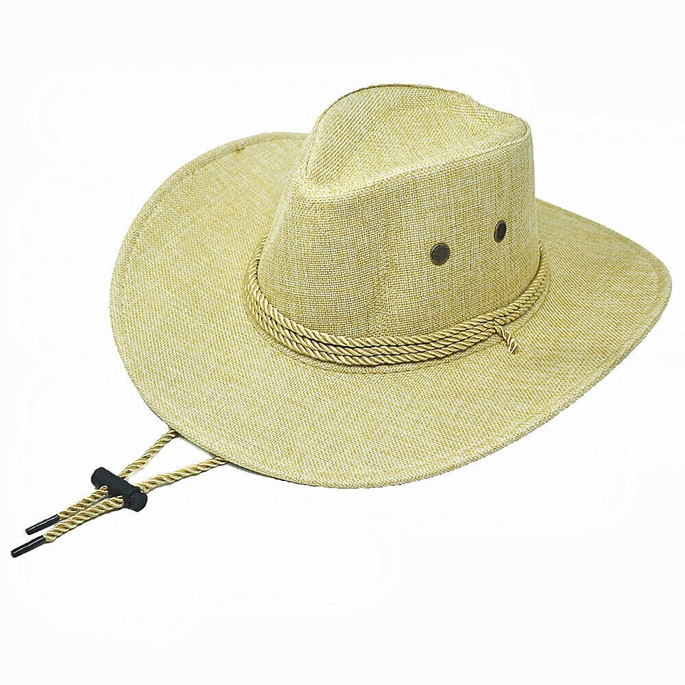 Mens Summer Bucket Cap Cowboy Fedora Hat Wide Brim Linen Straw Mesh ...