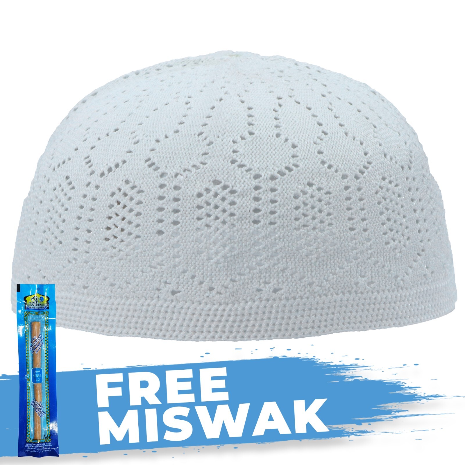 WHITE MUSLIM CAP Machine-knit Acrylic Turkish Style ISLAMIC Hat Takke ...