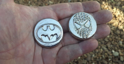 HAND POURED - SPIDERMAN & BATMAN ROUNDS 6 oz. .999 FINE BISMUTH BULLION ...