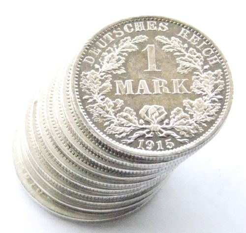 Lot GERMAN EMPIRE 10x 1 MARK 1874 - 1915 90% Silver WW1 NICE Old Coin ...